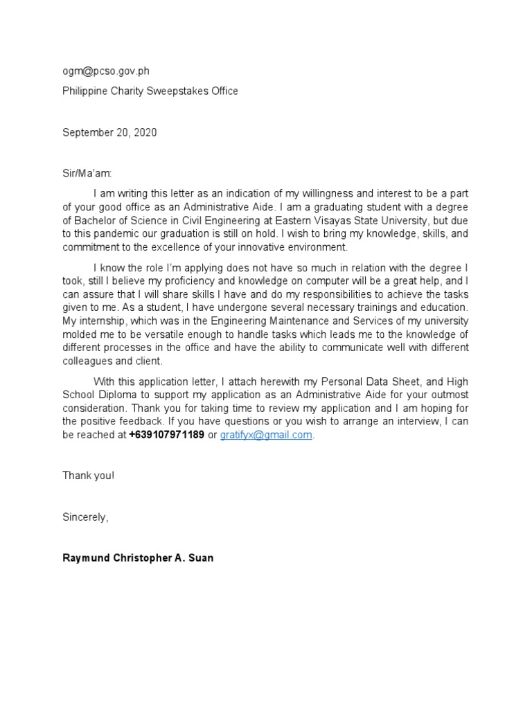 Application Letter - PCSO | PDF