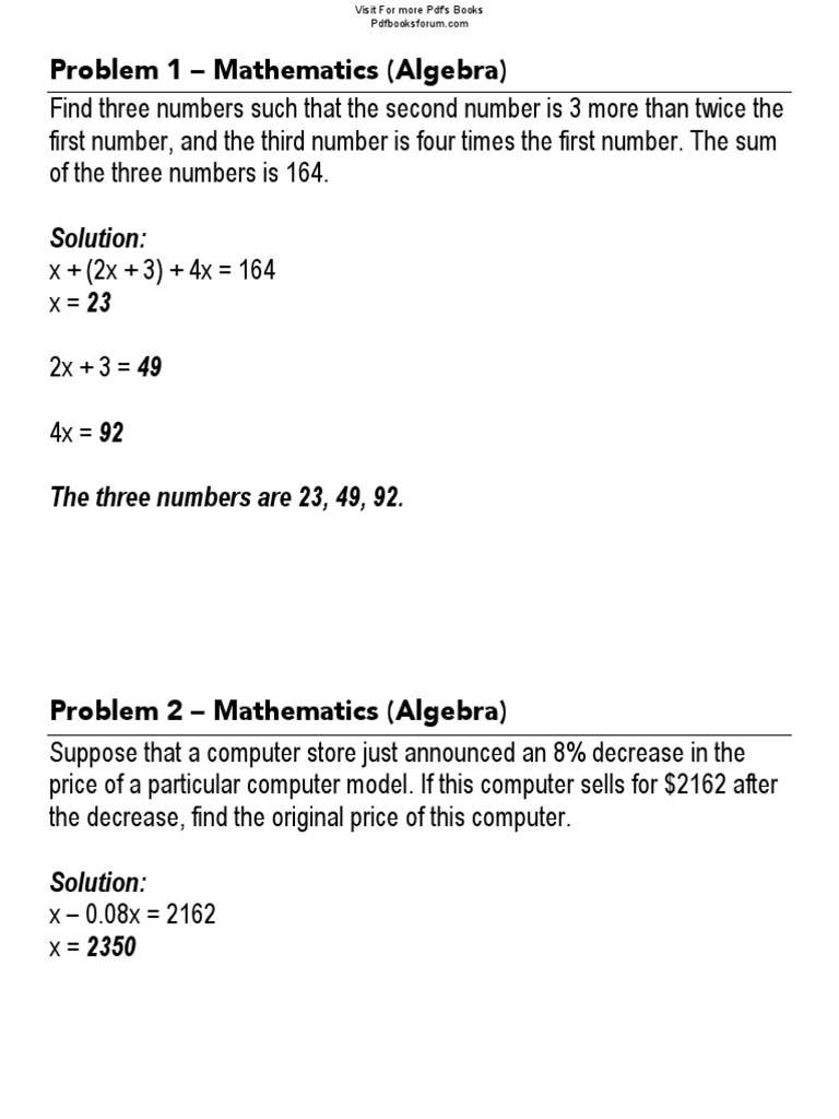 Algebra Problem Solutions Guide | PDF | Fraction (Mathematics ...