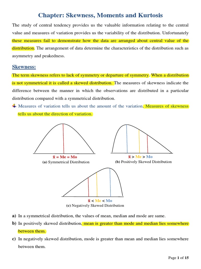 Skewness, Moments and Kurtosis | PDF | Skewness | Mode (Statistics) Skewness, Moments and Kurtosis | PDF | Skewness | Mode (Statistics)