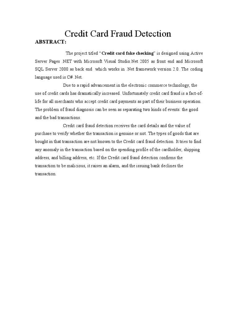 Credit Card Fraud Detection: Abstract | PDF | Xml | Microsoft Visual Studio