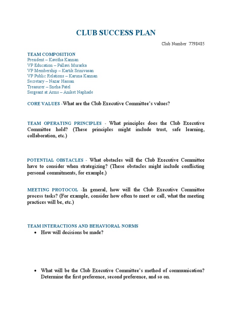 CLUB SUCCESS PLAN Points | PDF
