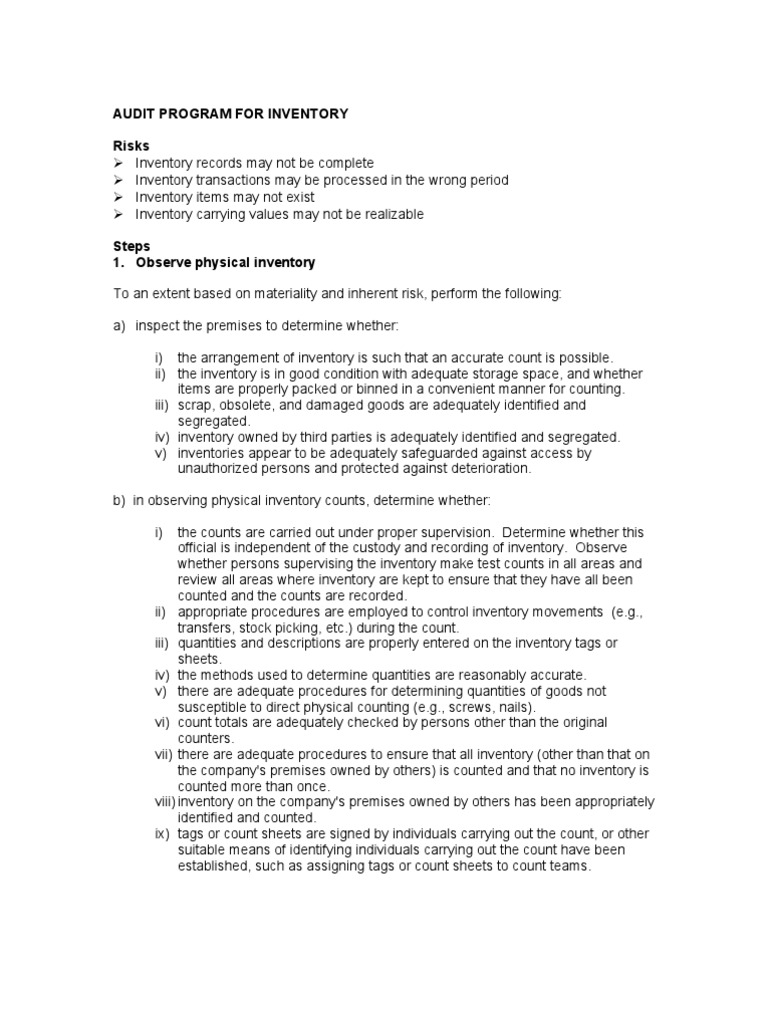 Audit Program For Inventory Risks | PDF | Inventory | Debits And Credits