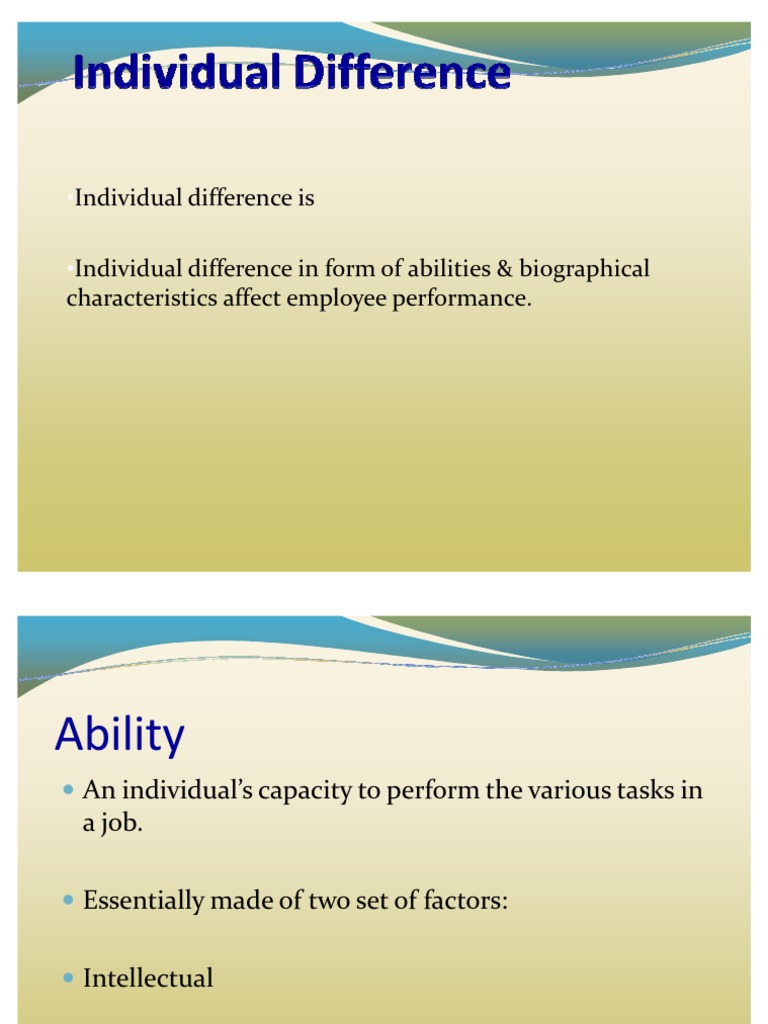 Individual Difference Is Individual Difference in Form of Abilities ...