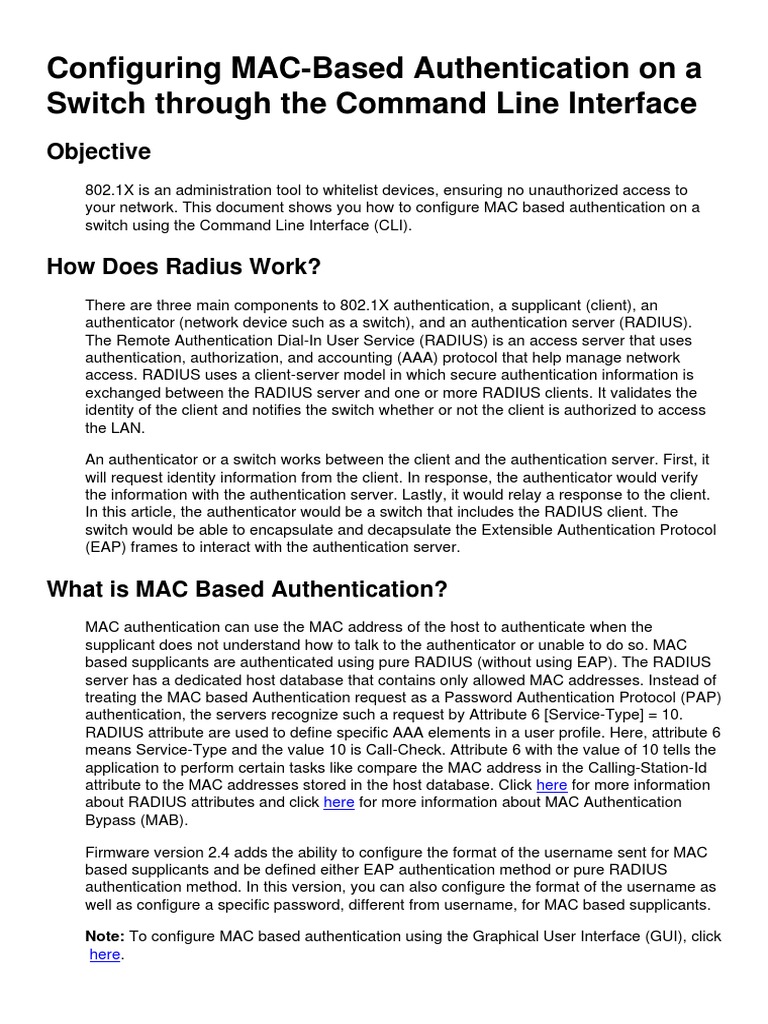 Configuring MAC-Based Authentication On A Switch Through The Command Line Interface | PDF ...
