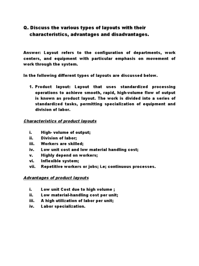 Q. Discuss The Various Types of Layouts With Their Characteristics ...