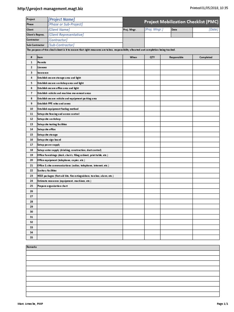 Construction Project Mobilization Checklist | PDF