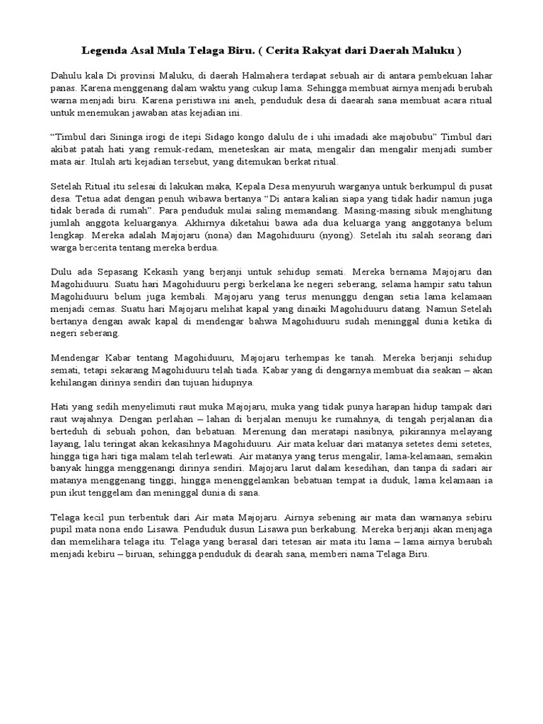 Legenda Asal Mula Telaga Biru | PDF | Puisi | Fiksi Umum
