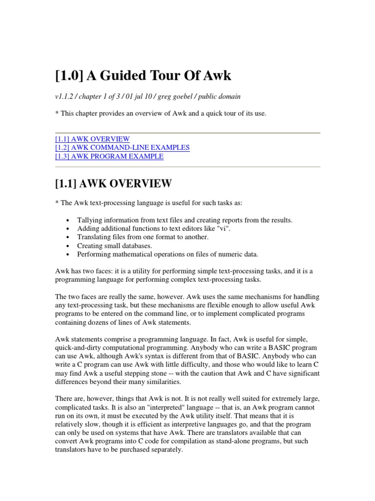 Awk Guide: Overview & Examples | PDF | Command Line Interface | Regular Expression