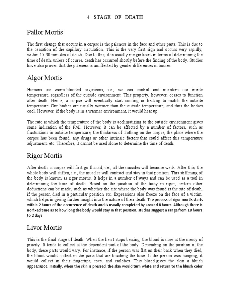 Pallor Mortis: 4 Stage of Death | PDF | Physiology | Death