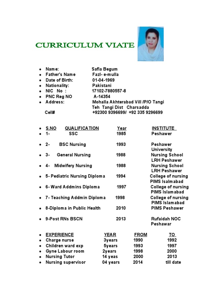 CV Safia | PDF | Rehabilitation Medicine | Nursing