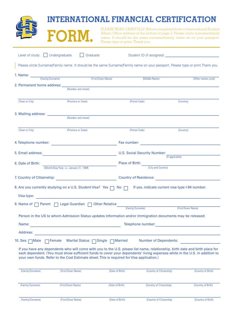 Form.: International Financial Certification | PDF | Travel Visa | Mail