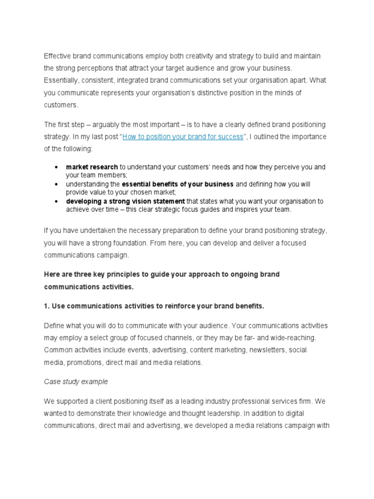 Communicating Positioning Strategy | PDF | Brand | Mass Media