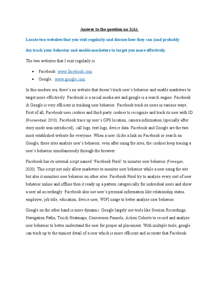 Tracking User Behavior on Facebook and Google | PDF | Market ...
