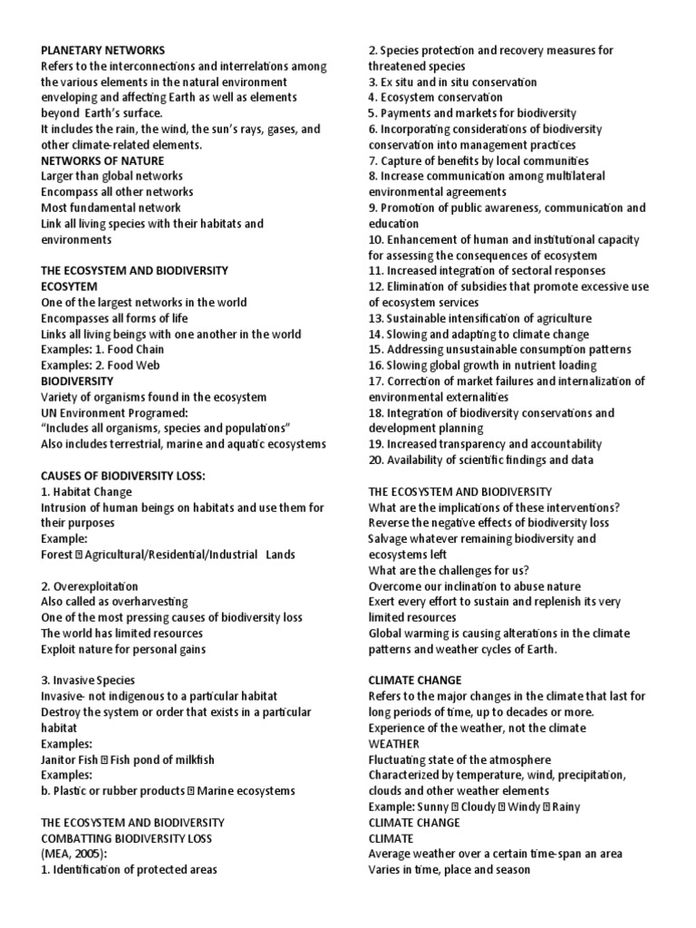 PLANETARY NETWORKS Notes | PDF | Biodiversity | Global Warming