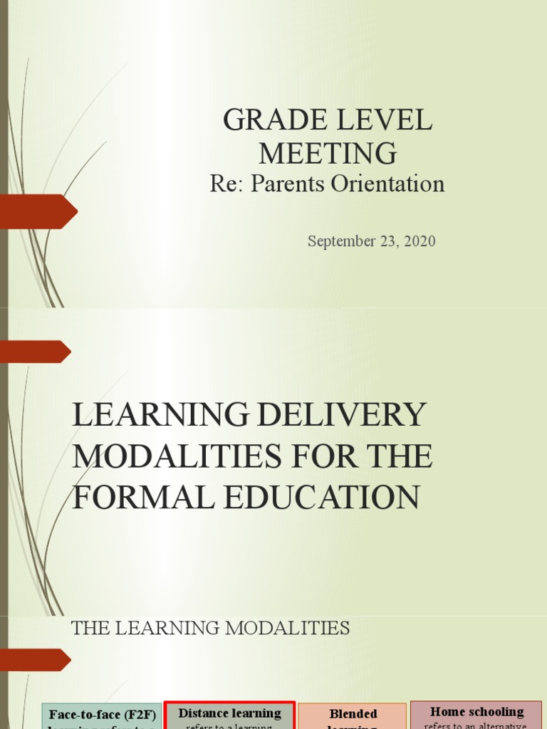 Grade Level Meeting: Re: Parents Orientation | PDF | Distance Education ...