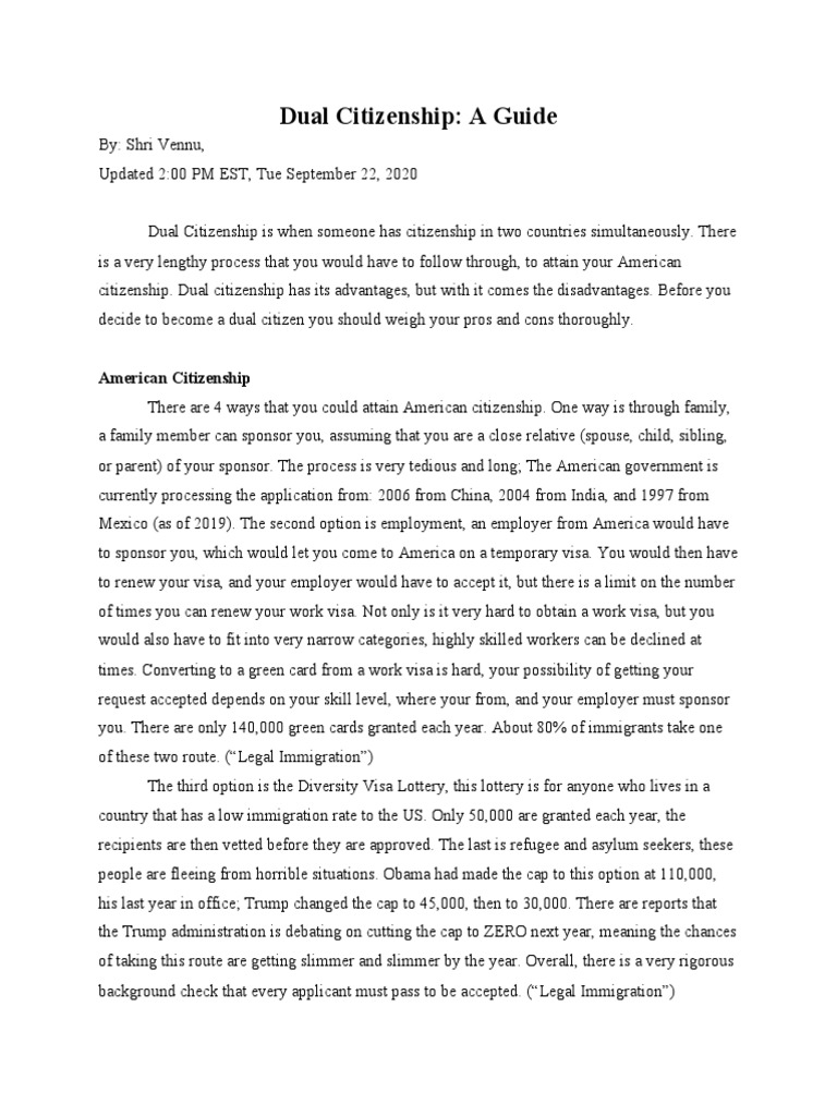 Dual Citizenship A Guide | PDF | Citizenship | Citizenship Of The ...