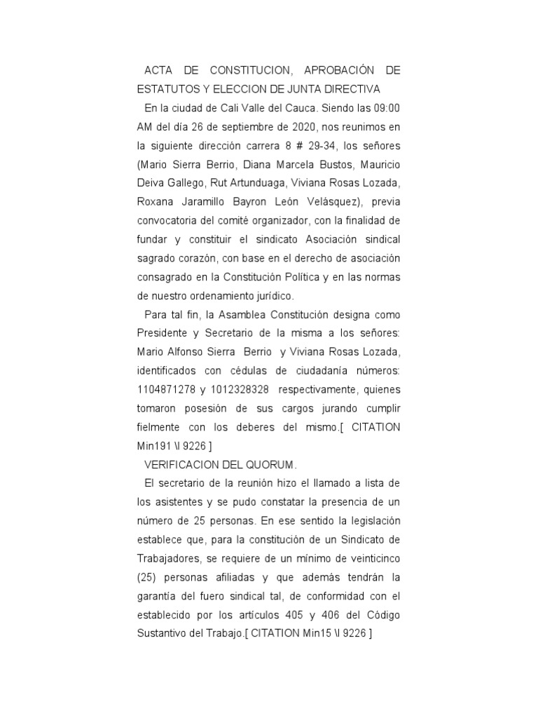 Acta de Constitucion de Sindicato | PDF | Sindicato | Presidentes de ... Acta de Constitucion de Sindicato | PDF | Sindicato | Presidentes de ...