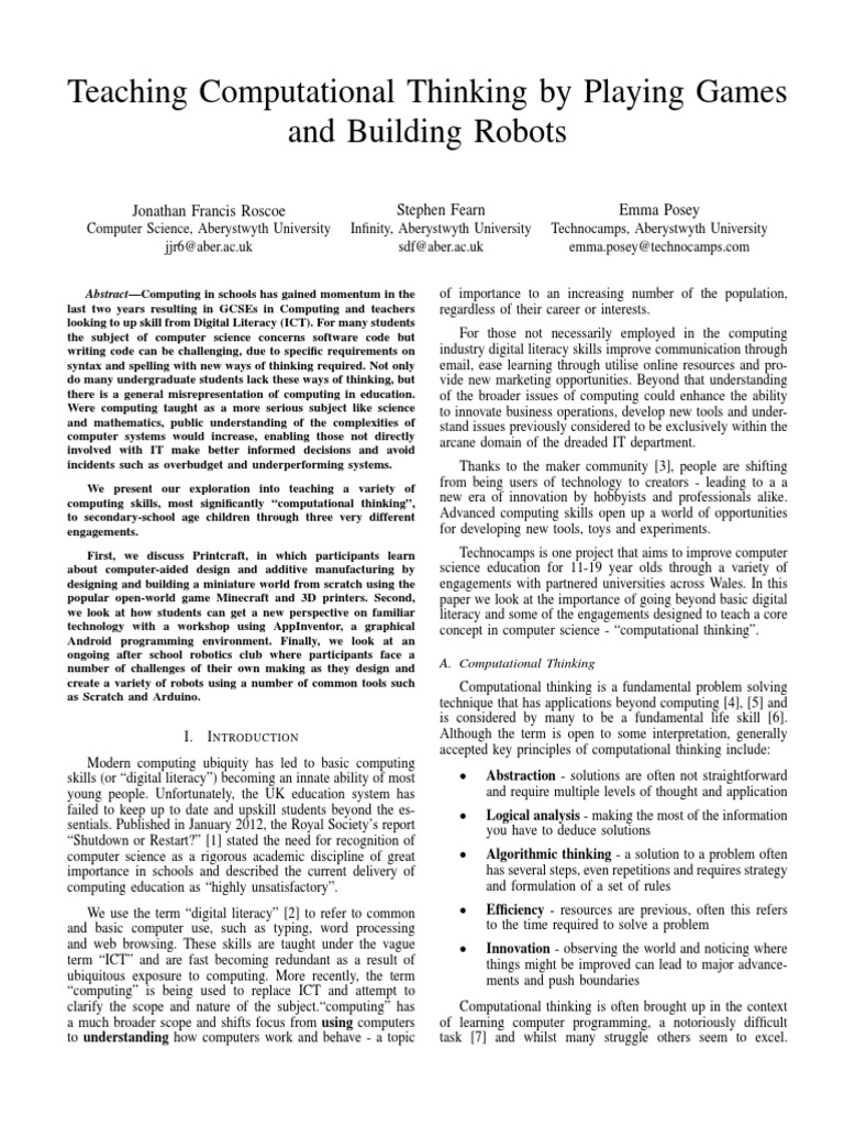Teaching Computational Thinking by Playing Games and Building Robots | Download Free PDF ...