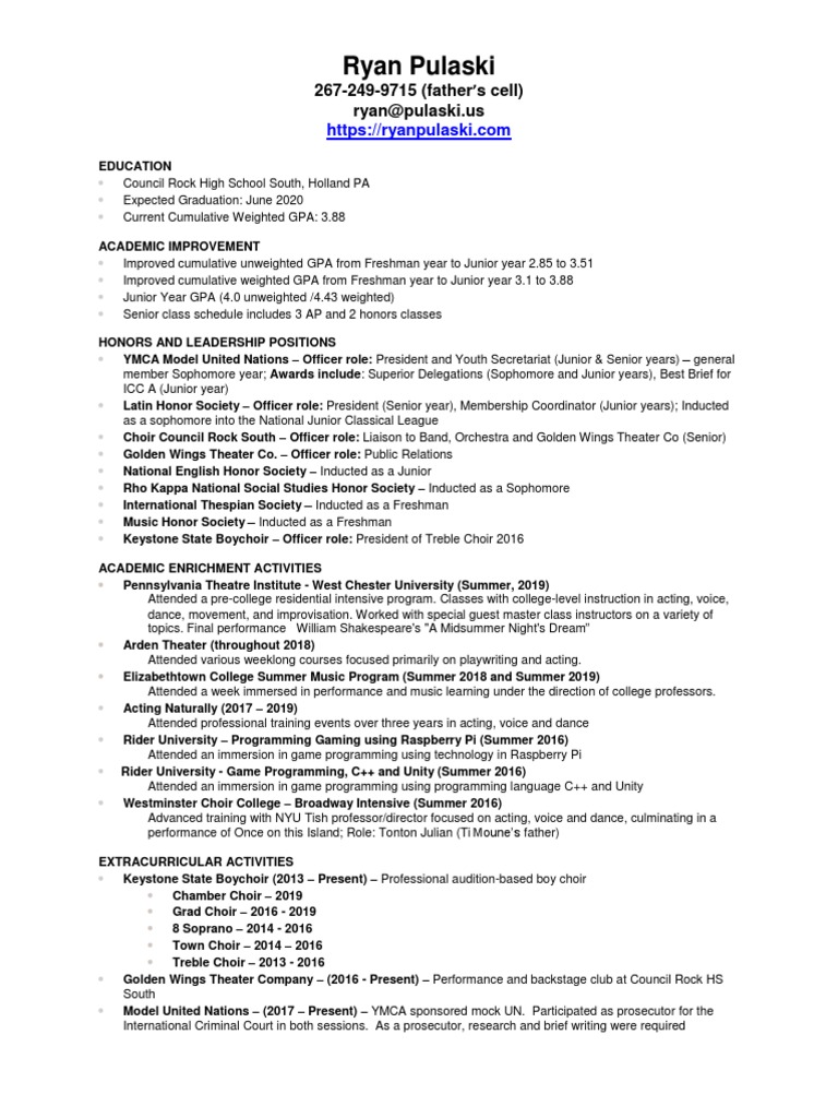 267-249-9715 (Father 'S Cell) Ryan@pulaski - Us | PDF | Performing Arts ...