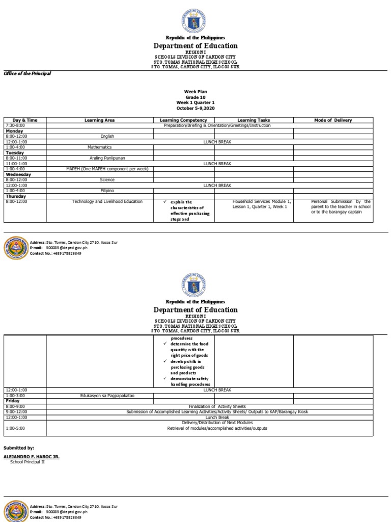 HS10 Class Week Plan - Week 1 | PDF | Teaching | Behavior Modification
