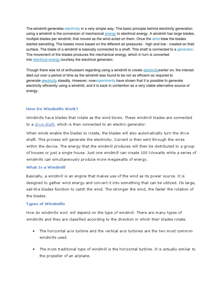 The Windmill Generates | PDF | Wind Power | Wind Turbine