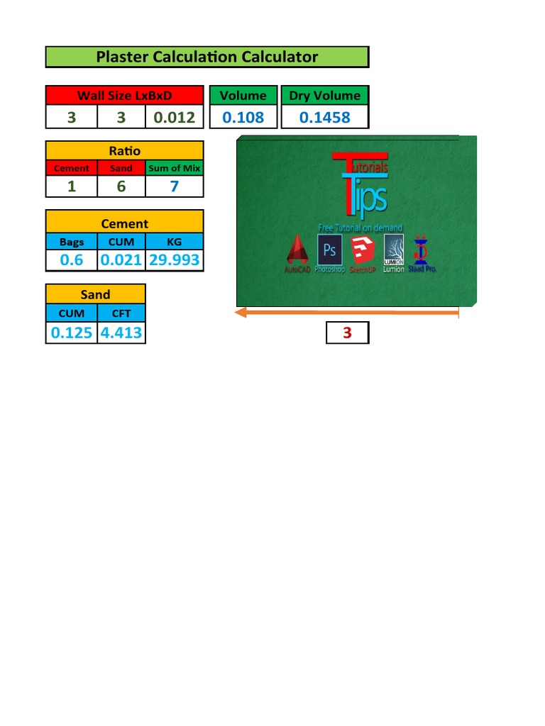 Plaster Calculation Calculator: Wall Size LXBXD Dry Volume | PDF