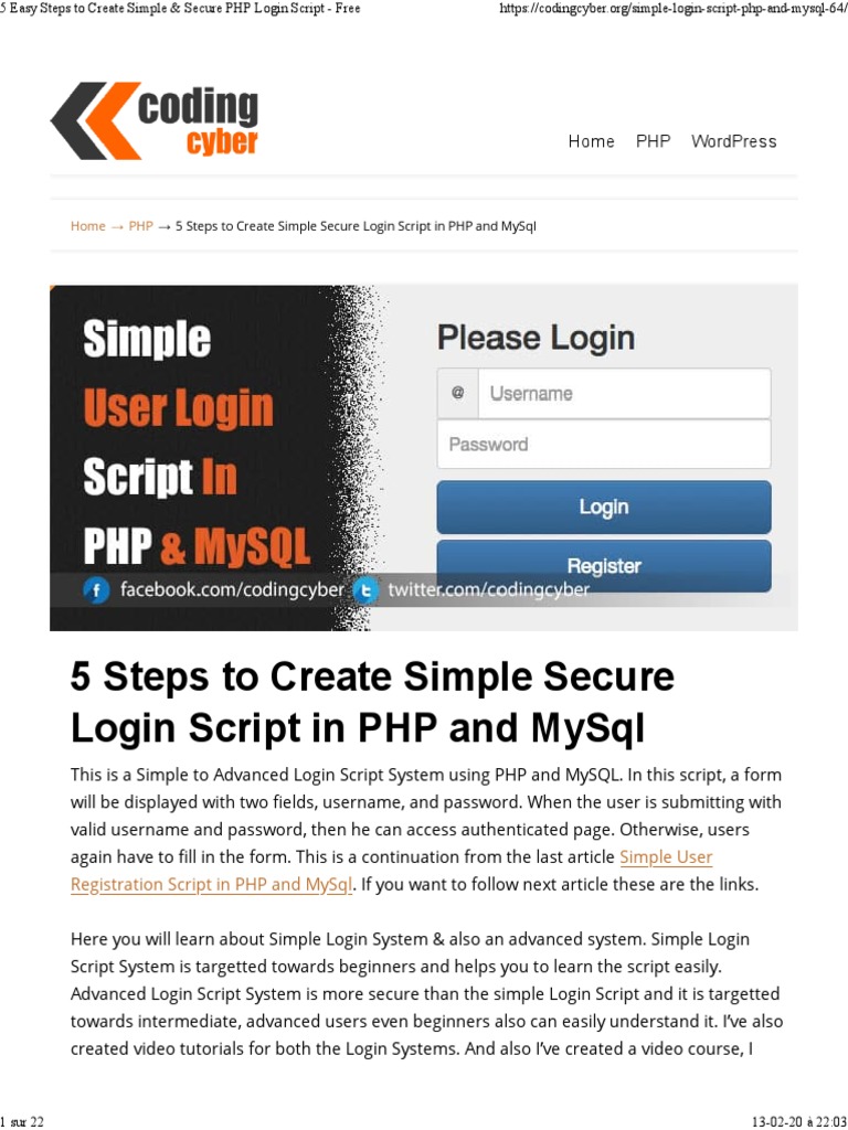 5 Easy Steps To Create Simple And Secure Php Login Script Pdf Php Password