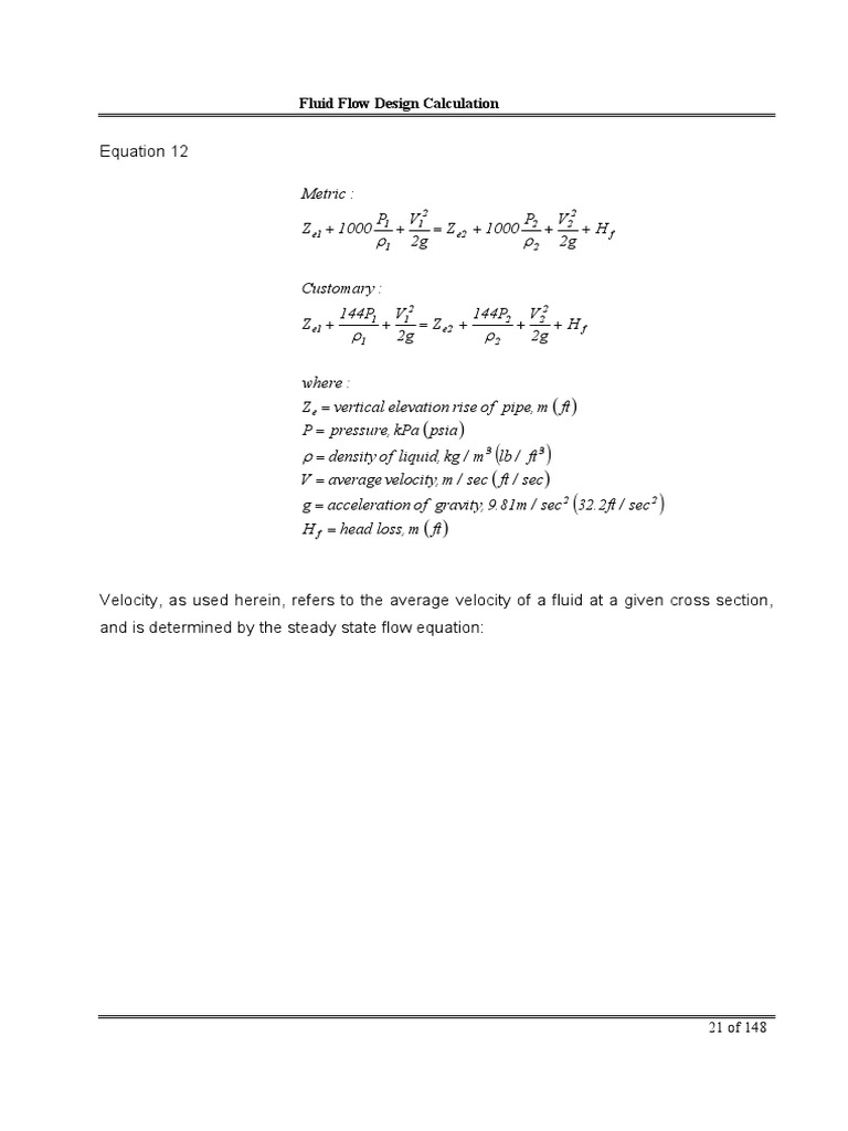 Equation 12: Fluid Flow Design Calculation | PDF | Reynolds Number ...