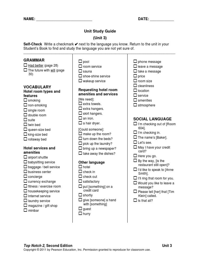 Unit Study Guide (Unit 3) | PDF | Communication | Hotel And Accommodation