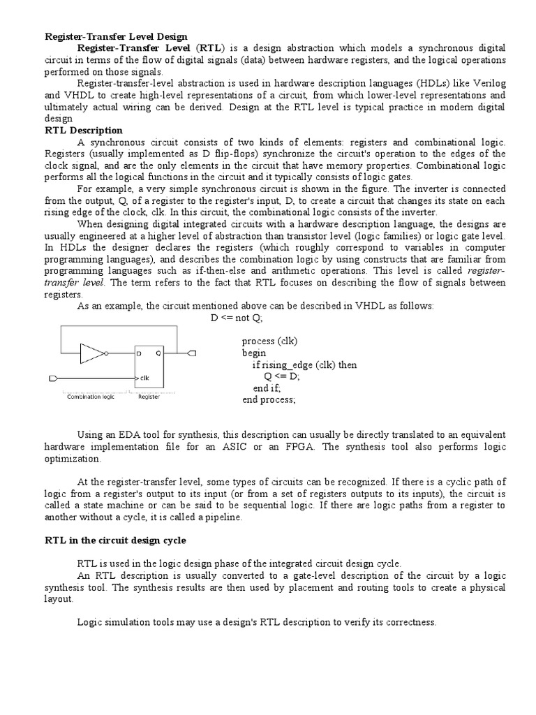 Register-Transfer Level Design Register-Transfer Level (RTL) Is A ...