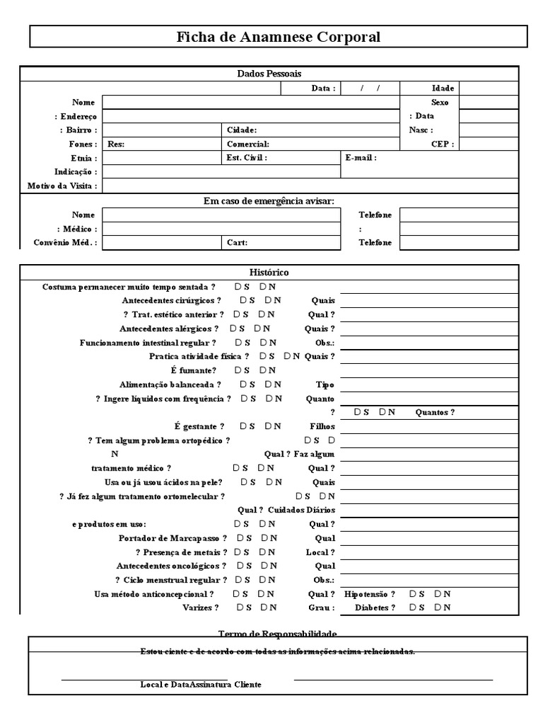 Ficha de Anamnese Corporal | PDF | Especialidades médicas | Medicina Clínica