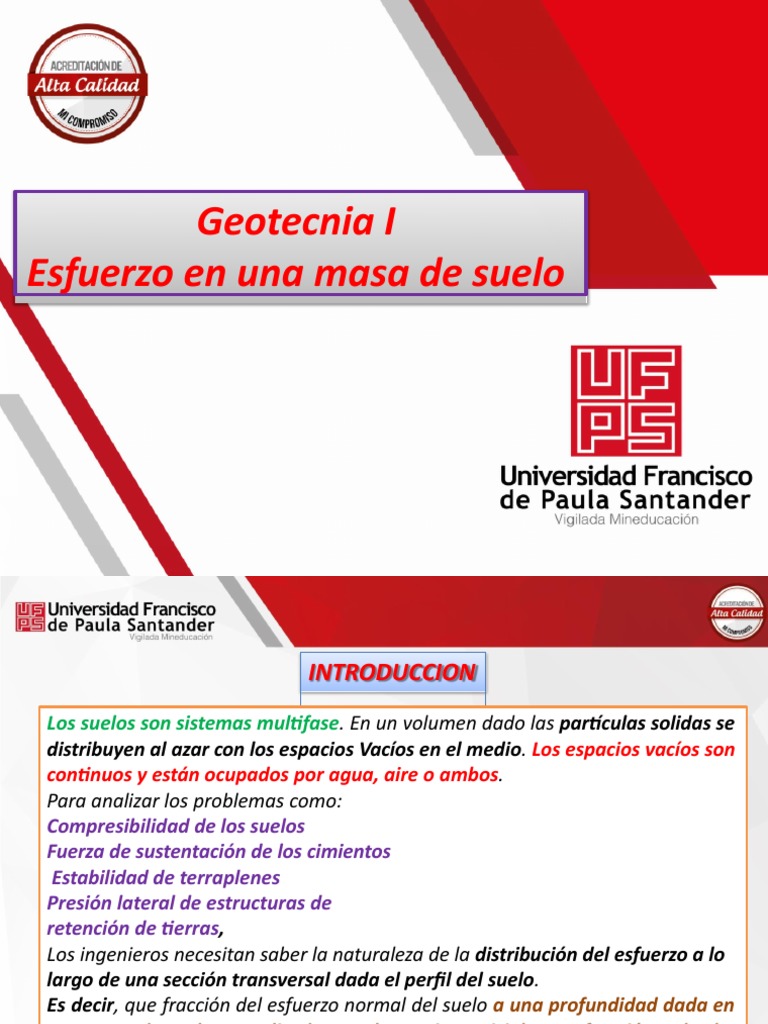 Presentacion - Esfuerzo en Una Masa de Suelo V3.0 | PDF | Fundación (Ingeniería) | Filtración