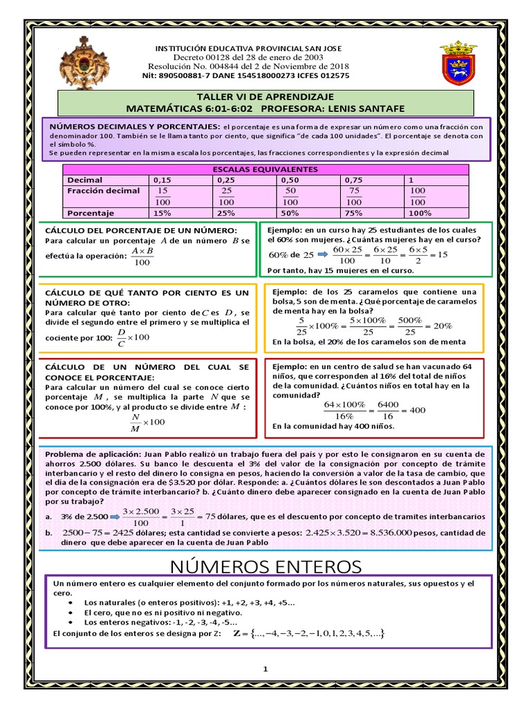 6f4a95 PDF | PDF | Entero | Porcentaje