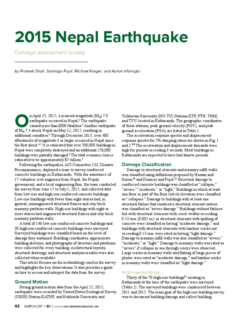 2015 Nepal Earthquake Damage Assessment Survey PDF | PDF | Concrete ...