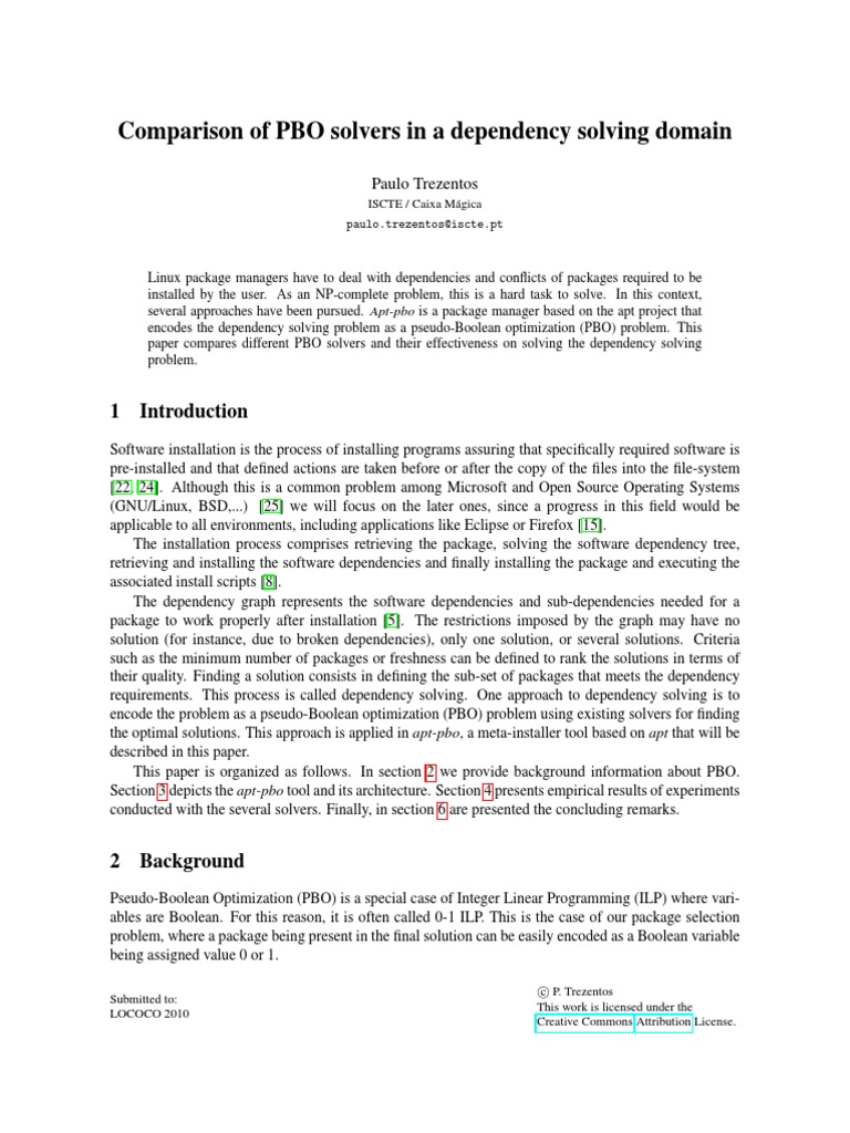 Comparison of PBO Solvers in A Dependency Solving Domain: Paulo Trezentos | PDF | Mathematical ...