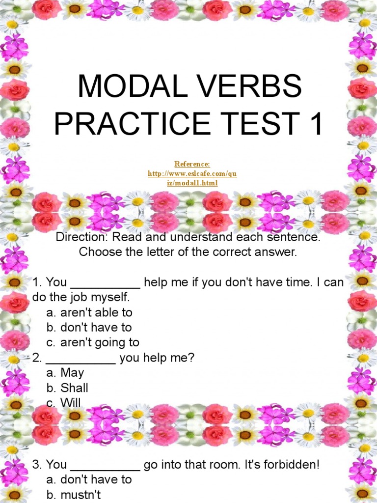 ENGLISH 6, Q1, WEEK 5 - MODAL VERBS WORKSHEET 1 and 2 | PDF