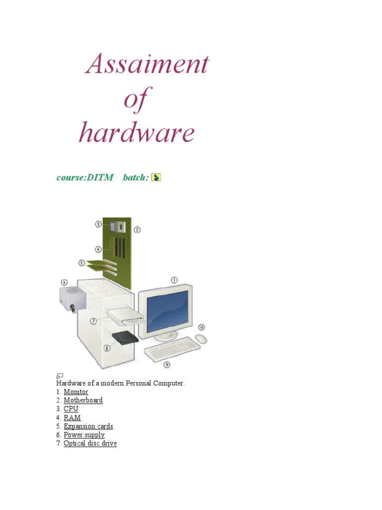 Assaiment of Hardware: course:DITM Batch | PDF | Personal Computers ...