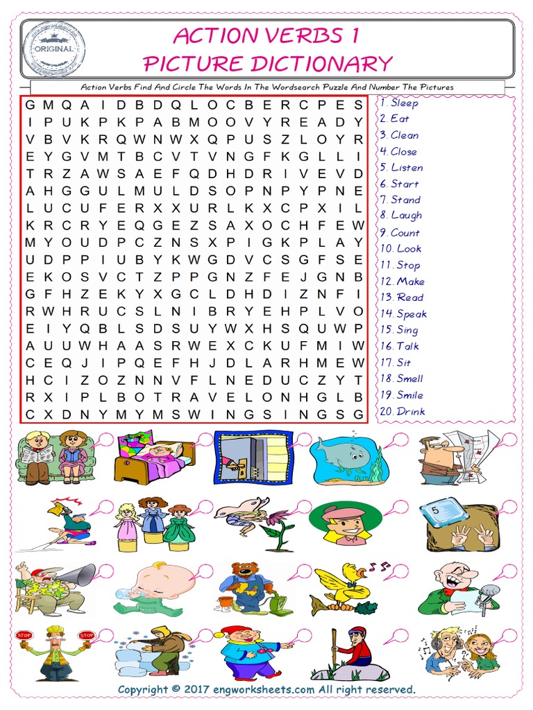 Action Verbs Find and Circle The Words in The Wordsearch Puzzle and ...