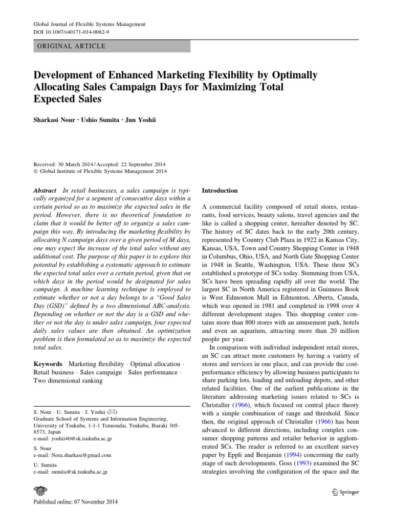 Development of Enhanced Marketing Flexibility by Optimally Allocating ...