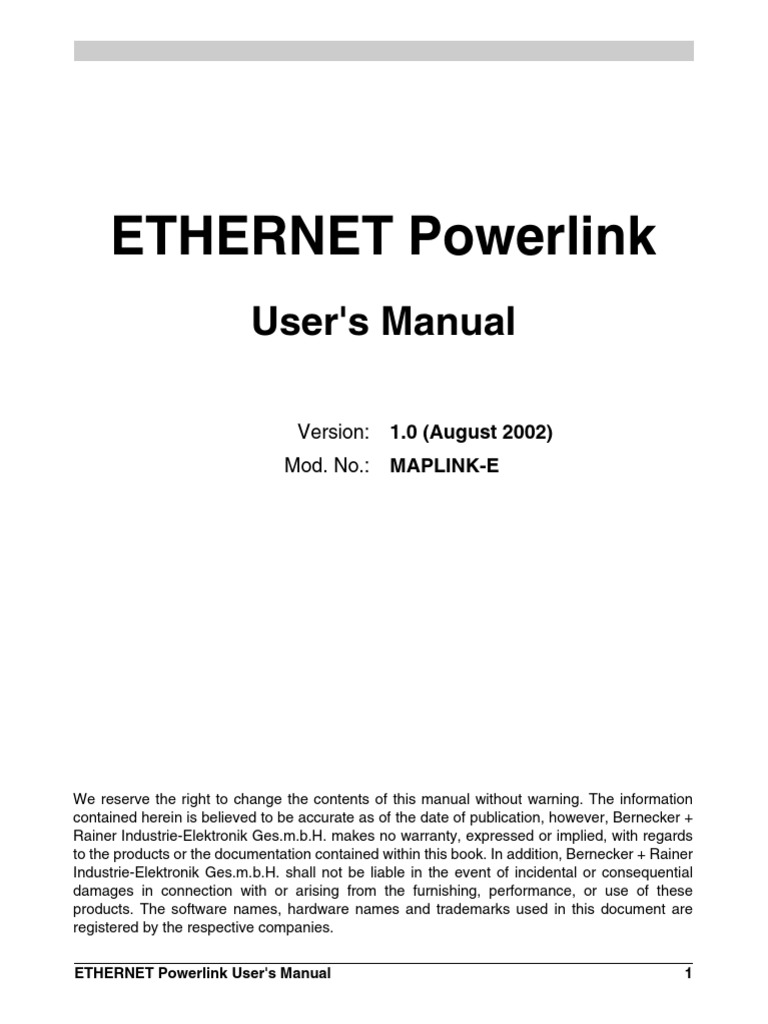 ETHERNET Powerlink: User's Manual | PDF | Network Topology | Ethernet