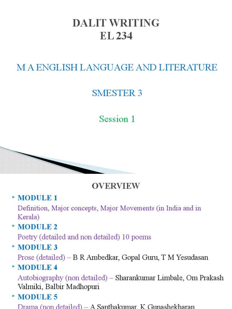 Dalit Writing EL 234: M A English Language and Literature Smester 3 ...