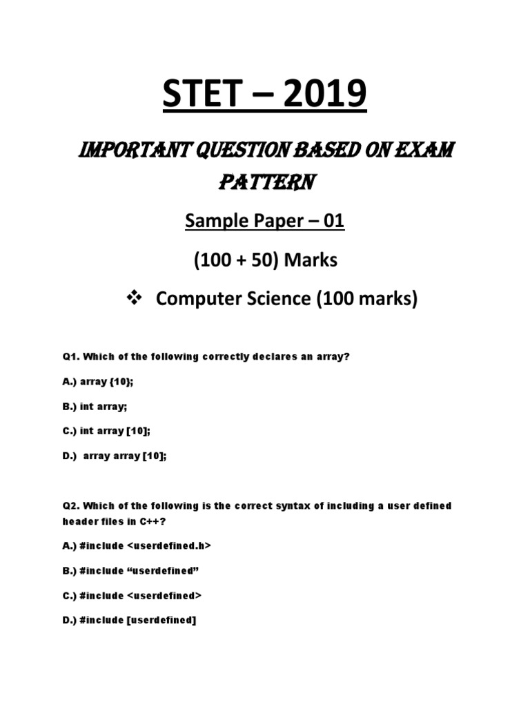 STET - 2019: Important Question Based On Exam Pattern | PDF | Computer ...