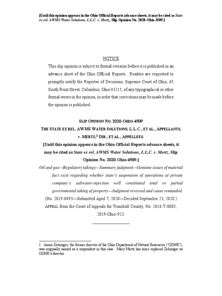 State Ex Rel. AWMS Water Solutions, LLC v. Mertz, No. 2019-0493 (Ohio ...