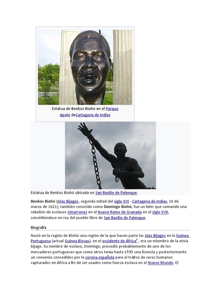 Estatua de Benkos Biohó, líder de la rebelión de esclavos cimarrones en ...