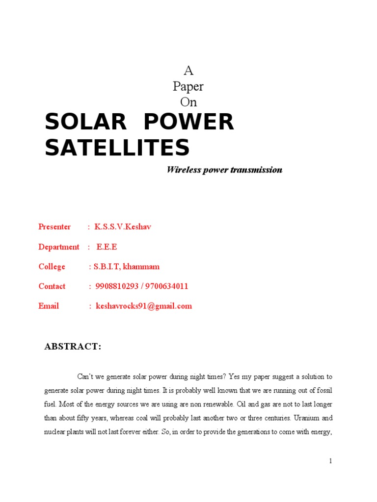 Solar Power Satellites: A Paper On | PDF | Microwave | Direct Current