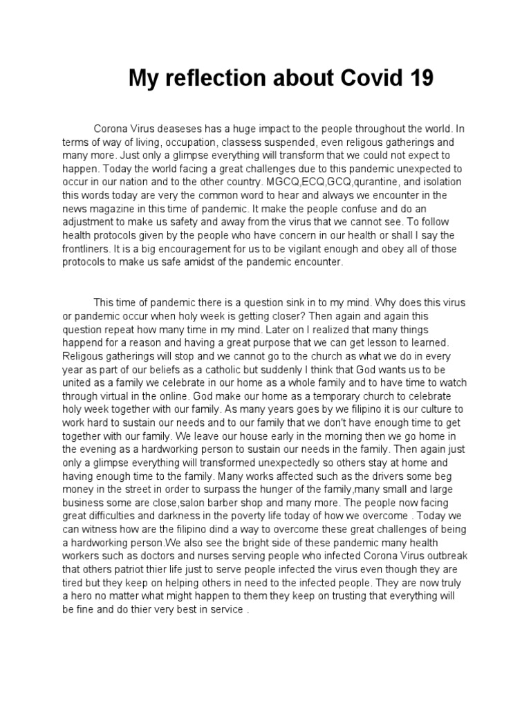 Reflections on Life During COVID-19 | PDF | Epidemic And Plague | Wellness