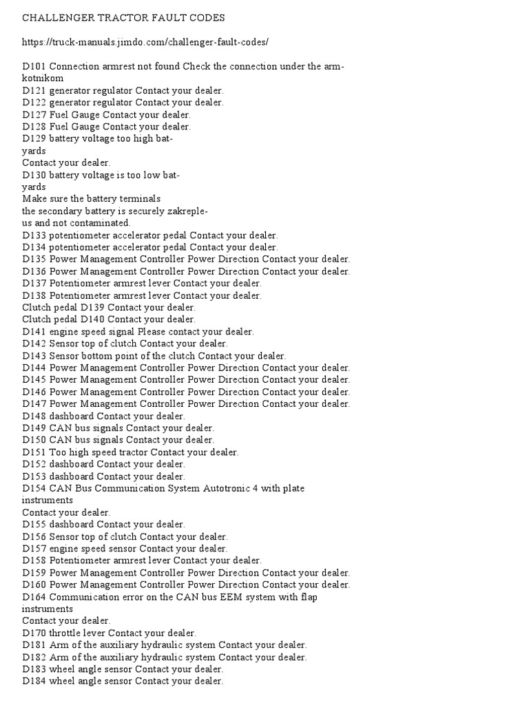Challenger Tractor Fault Codes (PDF, ENG, 53 KB) | PDF | Transmission ...