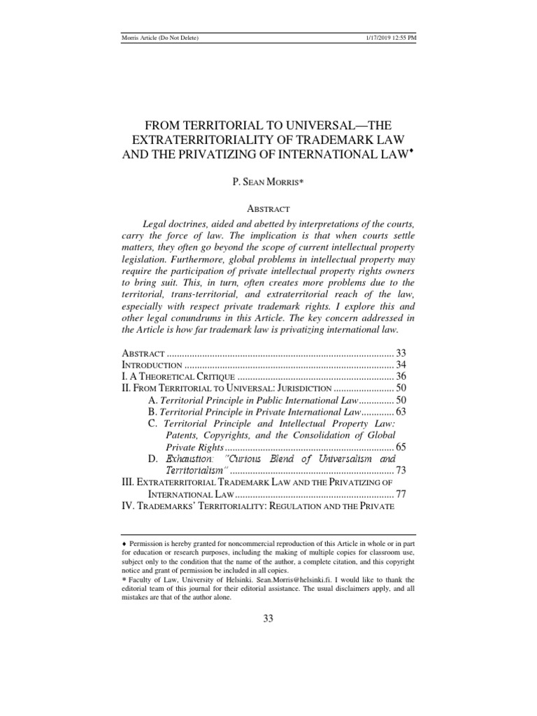From Territorial To Universal-The Extraterritoriality of Trademark Law ...