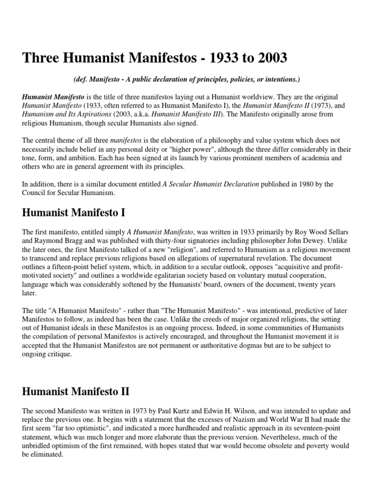 Three Humanist Manifestos | PDF | Ethical Theories | Egalitarianism