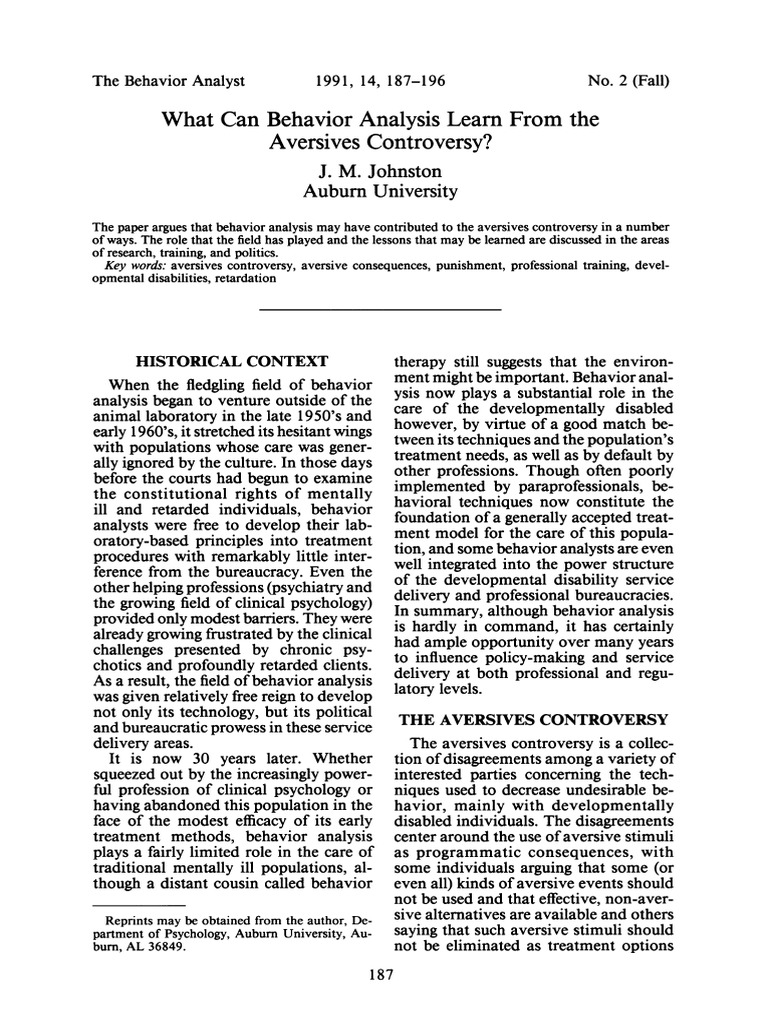 What Can Behavior Analysis Learn From The Aversives Controversy | PDF ...